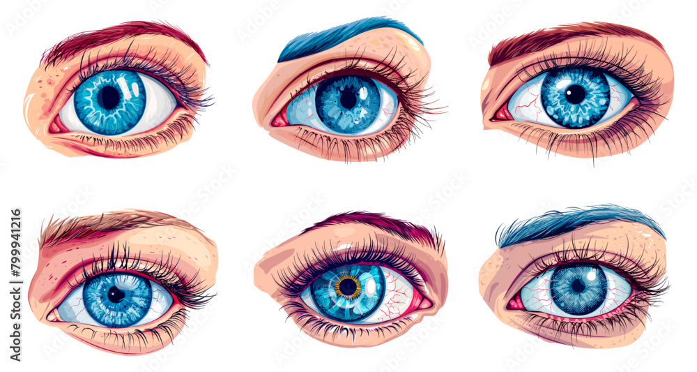 Realistic human eye, woman or man eyes with blue pupil iris eyelash and ...
