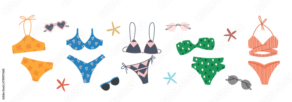 Beach swimsuit with sunglasses. Bikini swimsuits summer vacation ...