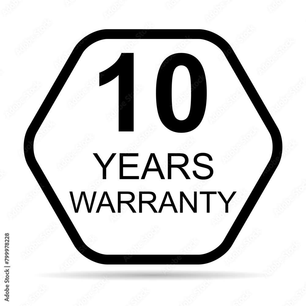 Ten years warranty shadow icon, badge seal guarantee certificate ...