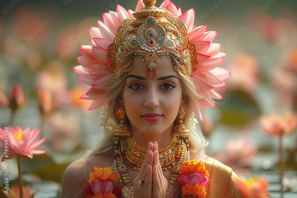 Beautiful Indian Girl In Traditional Dress Like Goddess Lakshmi Stock Illustration Adobe Stock