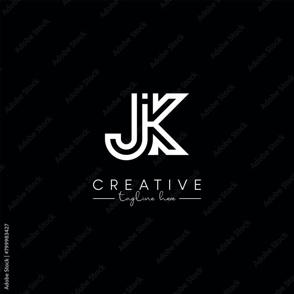 Alphabet Unique Letter JK KJ Initial Based Stylish Line Logo Design ...