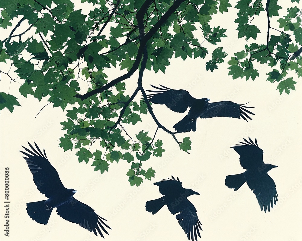 A flock of crows takes to the sky, their raucous calls filling the air ...