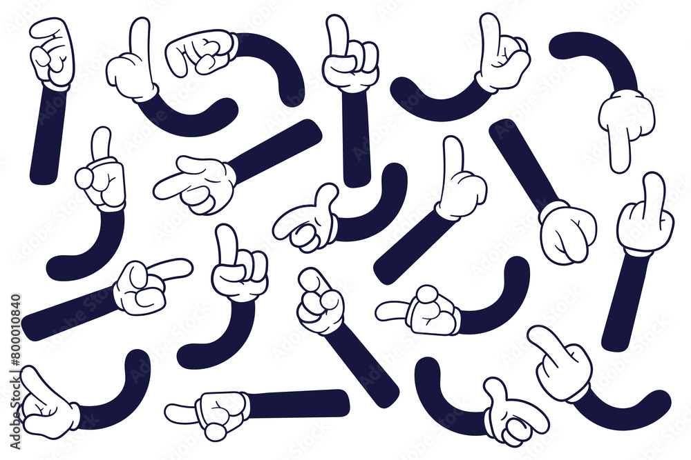 Set of Retro comic hands gestures in gloves for cartoon characters ...