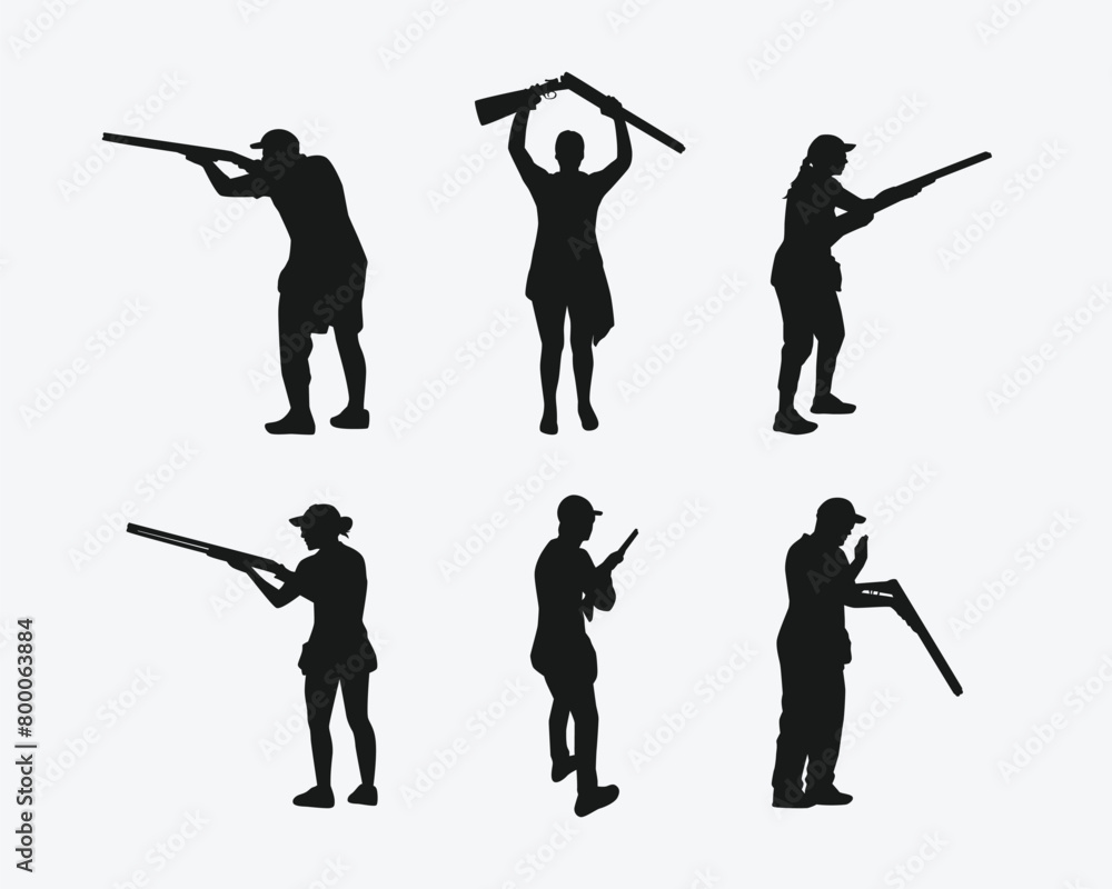 shotgun shooting sport silhouette collection set. shooting competition ...