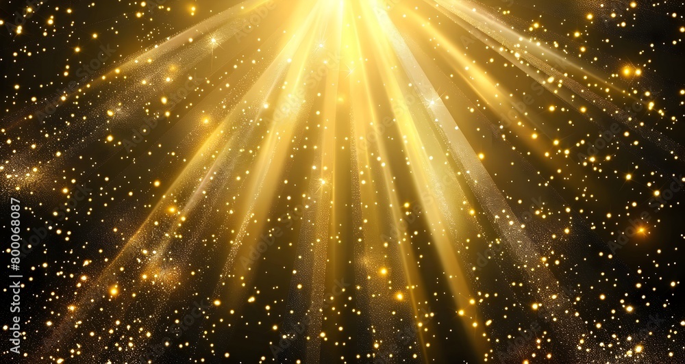 Gold glowing light rays on black background vector illustration, luxury ...