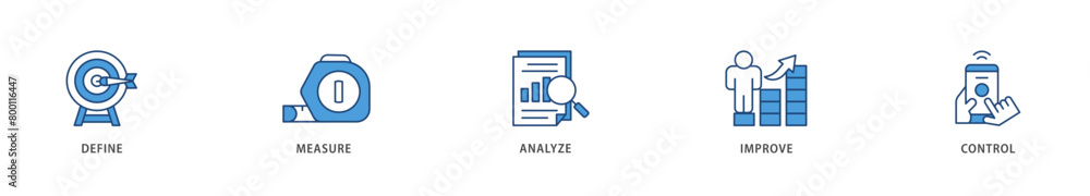 Dmaic icons set collection illustration of management, performance ...