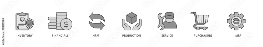 ERP icons set collection illustration of inventory, financials, hrm ...