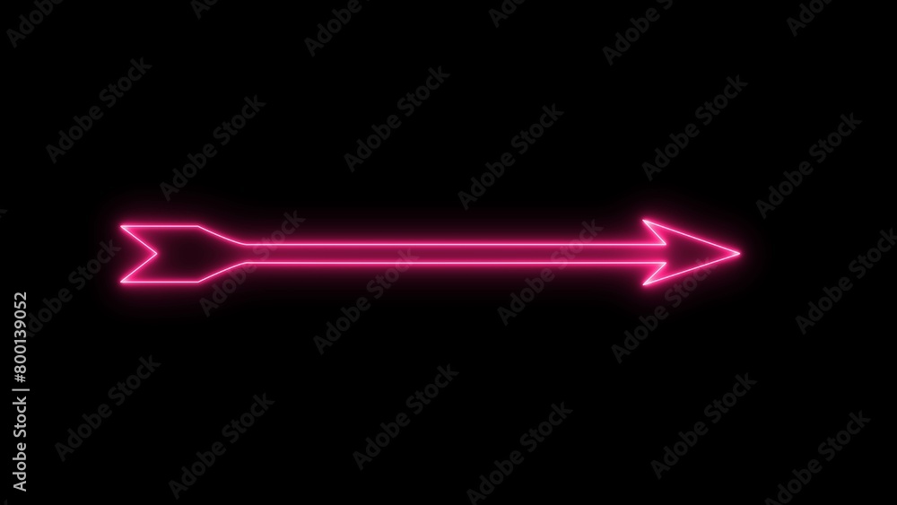 Neon pink hunting arrow icon on black background. Right arrow bow icon ...