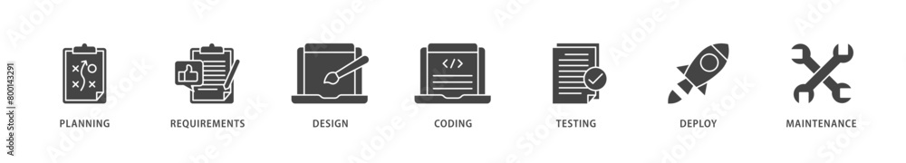 Software development icons set collection illustration of planning ...