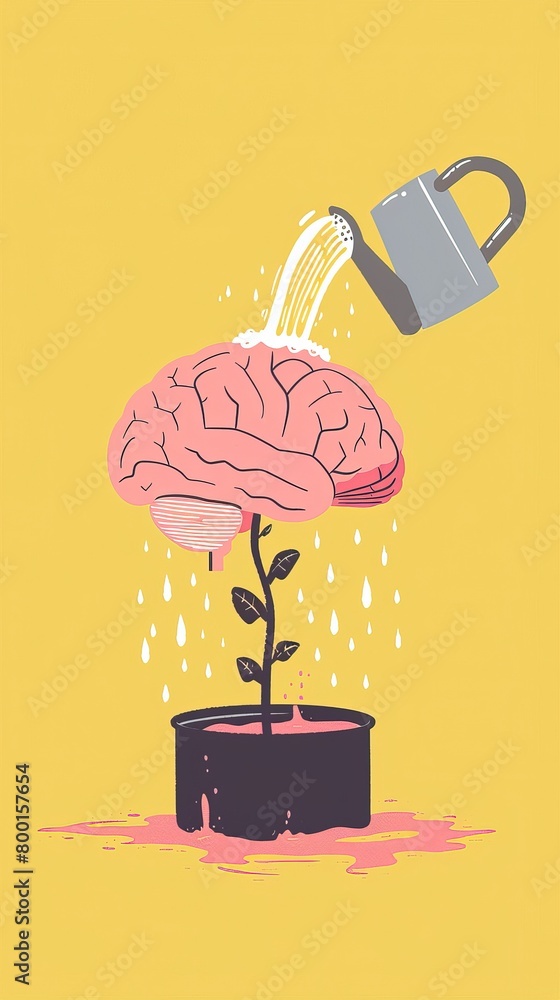 Growing Brain. Watering the Brain. Mental Health concept. Take care of ...