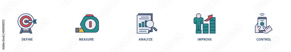 Dmaic icons set collection illustration of management, performance ...