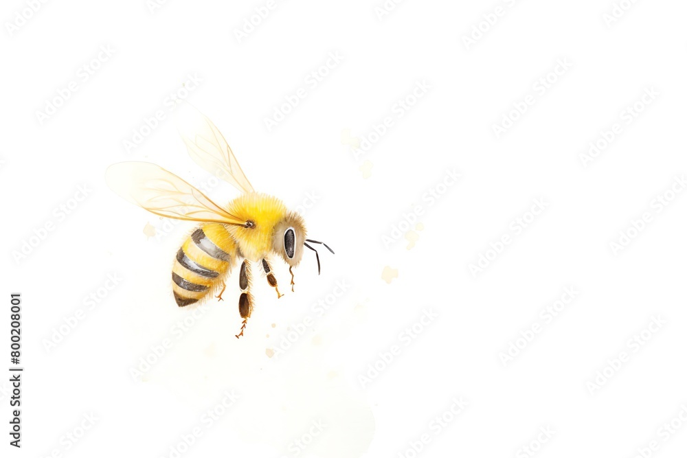 A closeup of a bee midpollination, with pollen visibly coating its legs ...