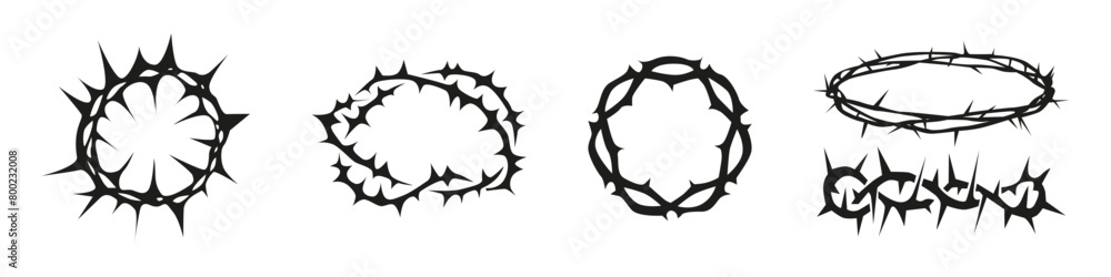 Wreath with thorns vector silhouette. Crown with thorn set. Spiritual ...