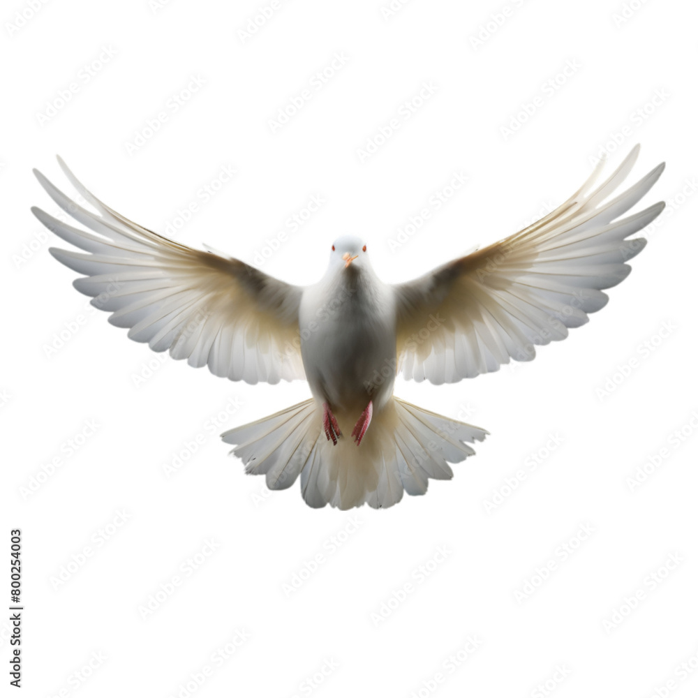 white dove in flight / flying towards, front view, isolated on white ...