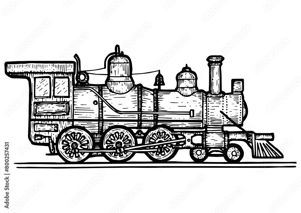 Old steam locomotive train transport sketch line art engraving PNG ...