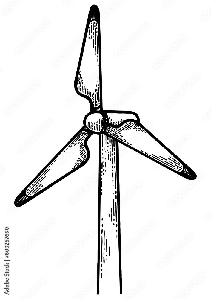 Wind turbine power plant Renewable energy industrial technology sketch engraving PNG ...