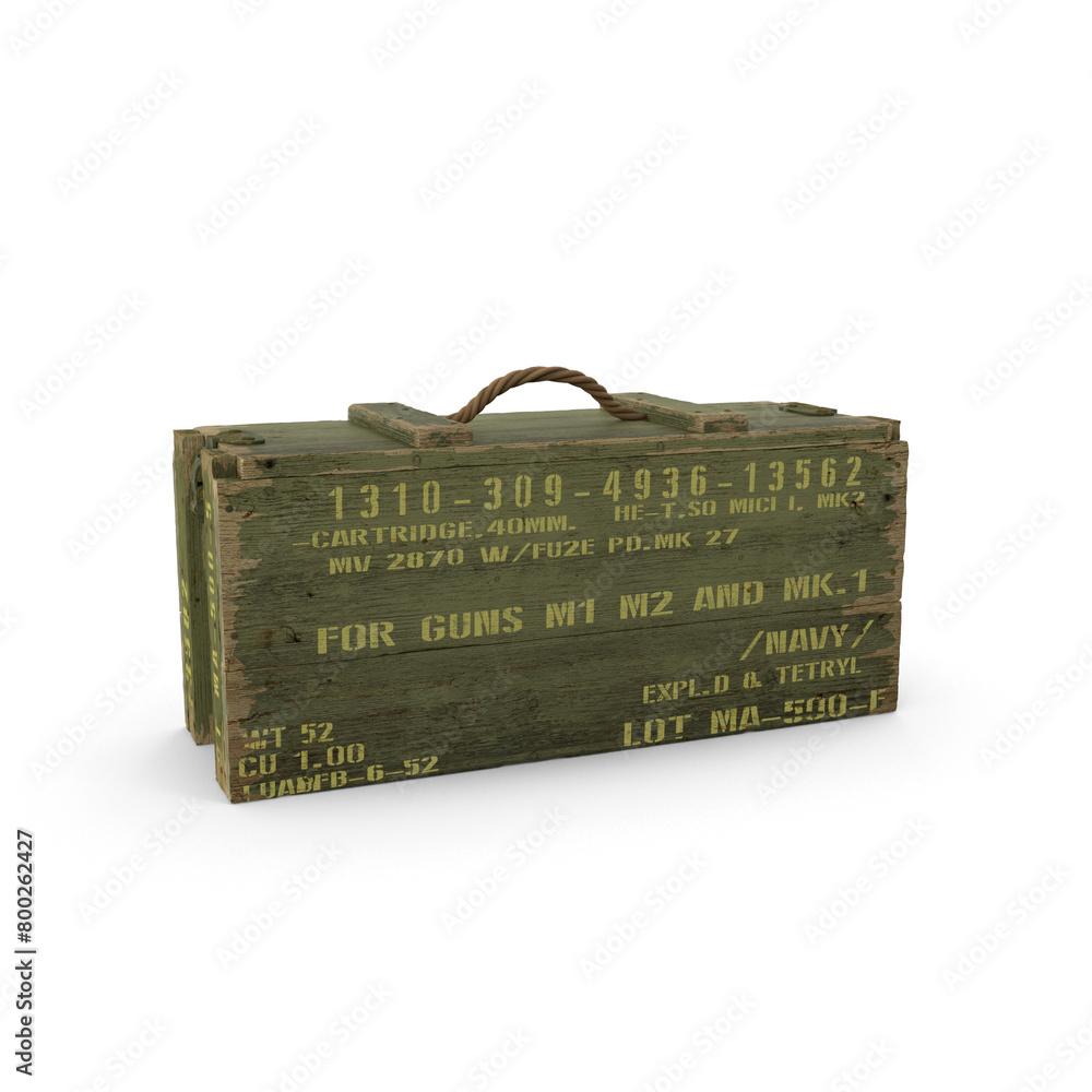 3D realistic army ammunition box isolated on white background, Army ...