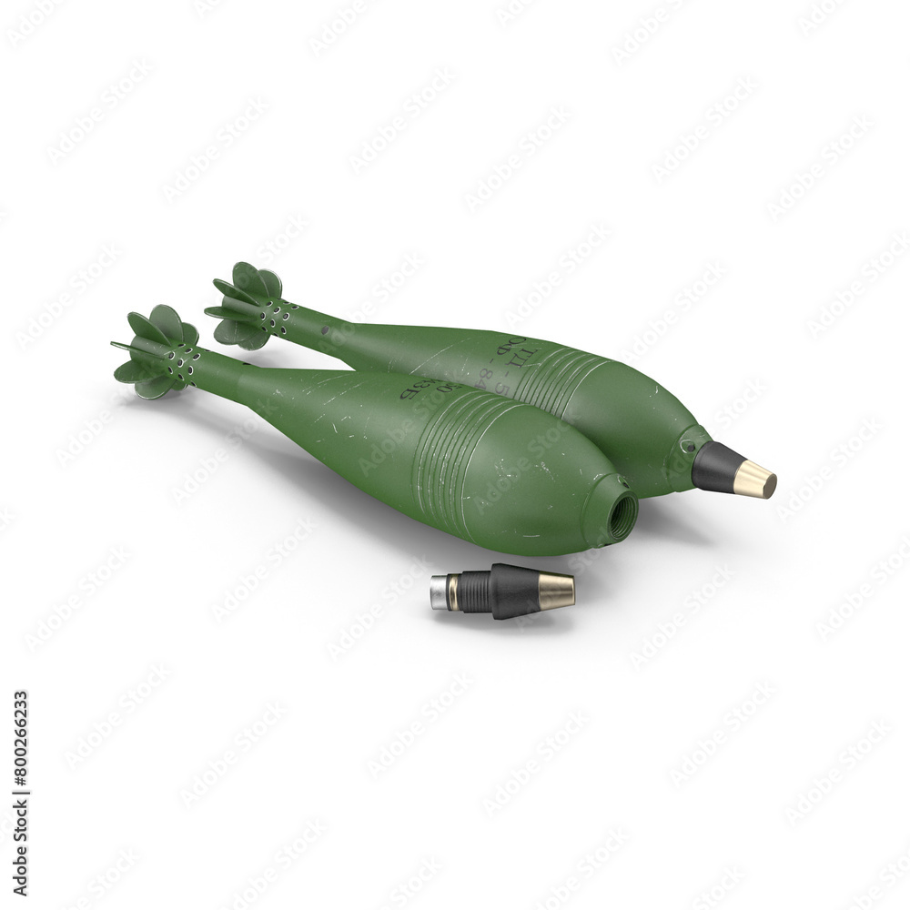 Realistic 3D mortar shells isolated on a white background, mortar ...