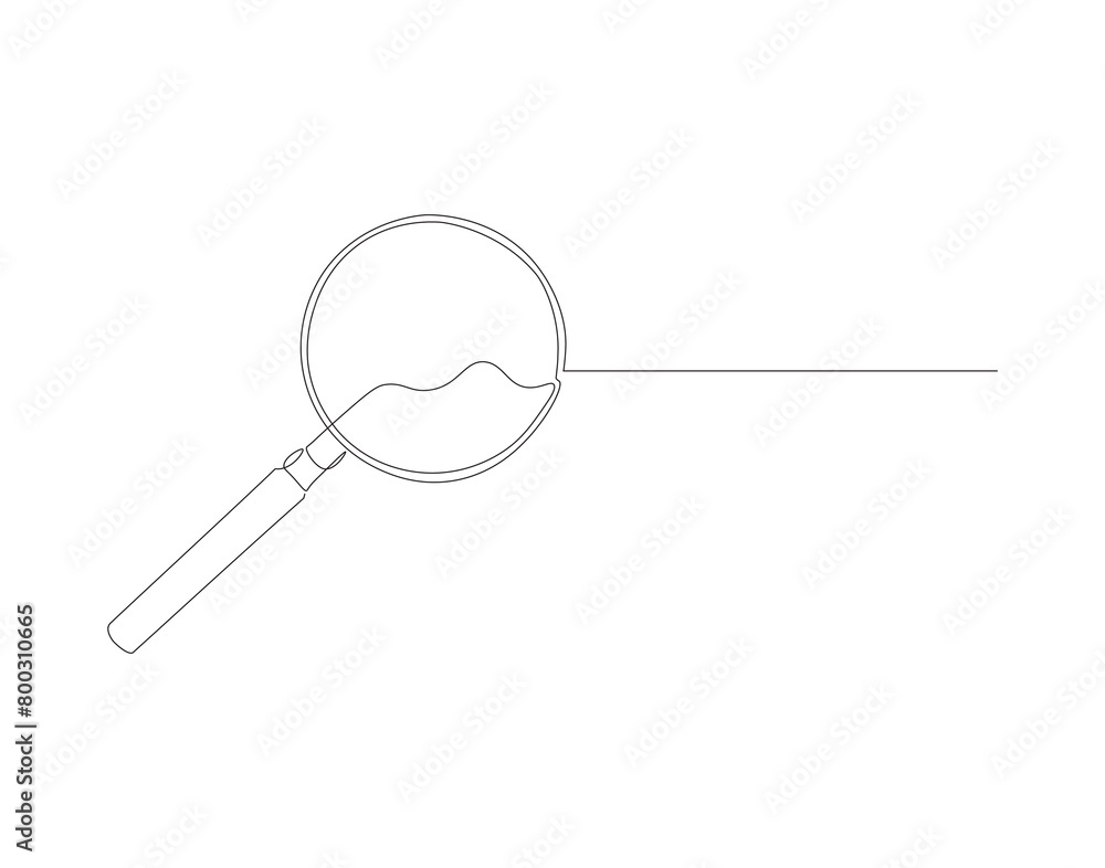 Continuous line drawing of magnifying glass. One line of magnifying ...