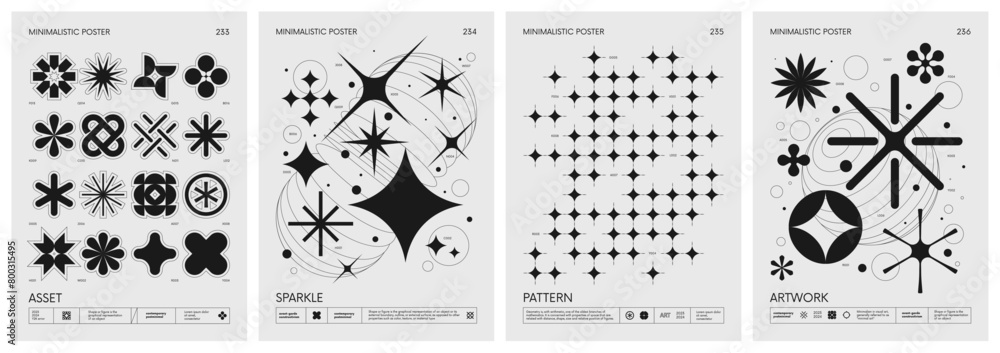 Brutalist style vector minimalistic Posters with silhouette basic ...