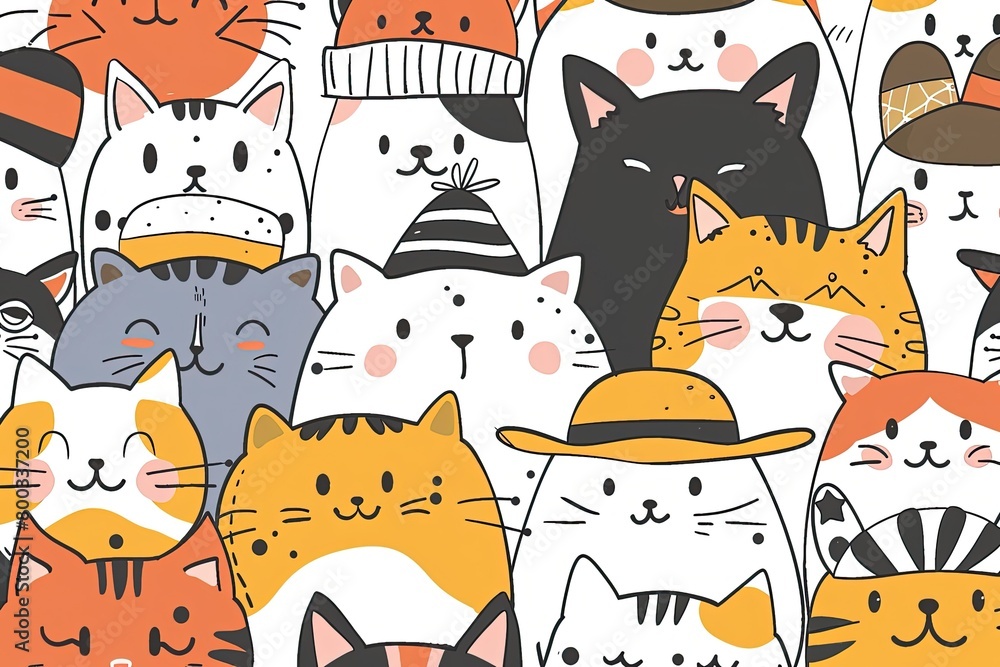 Purrfectly Hat-tastic: Adorable Cat Crew in Various Hats,Furry Hat ...