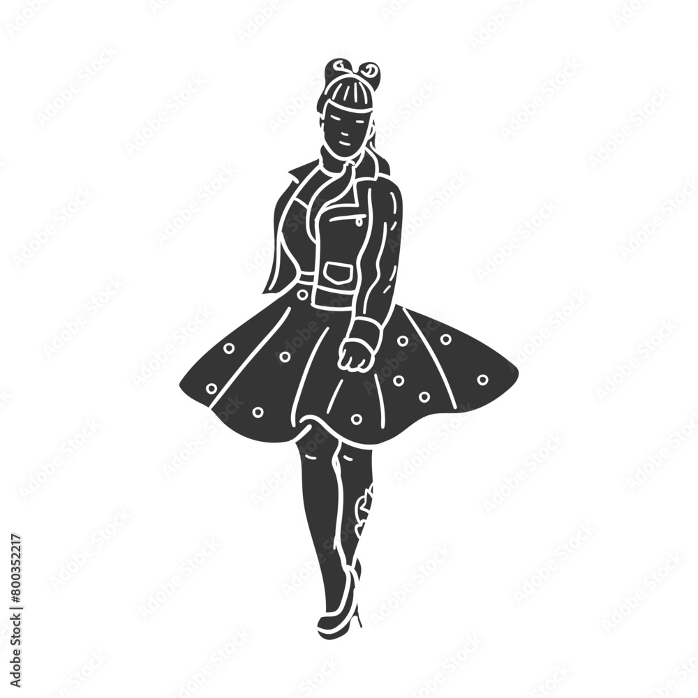 Retro Girl Icon Silhouette Illustration. Pin up Vector Graphic ...