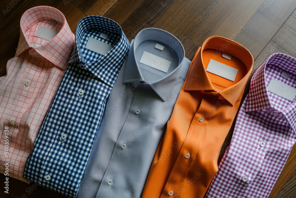 Elegant collection of men's formal dress shirts showcased in a flat lay ...