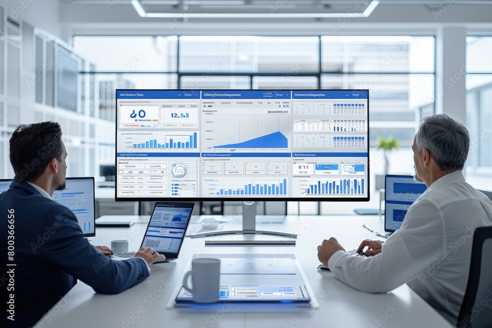 Stock-Foto „big widescreen monitor with charts and management dashboard ...