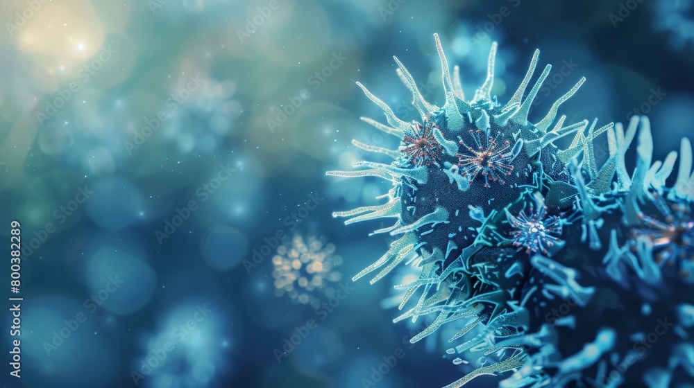Stock-Illustration „A microscopic view of a virus particle with its spiky protein coat formed by ...