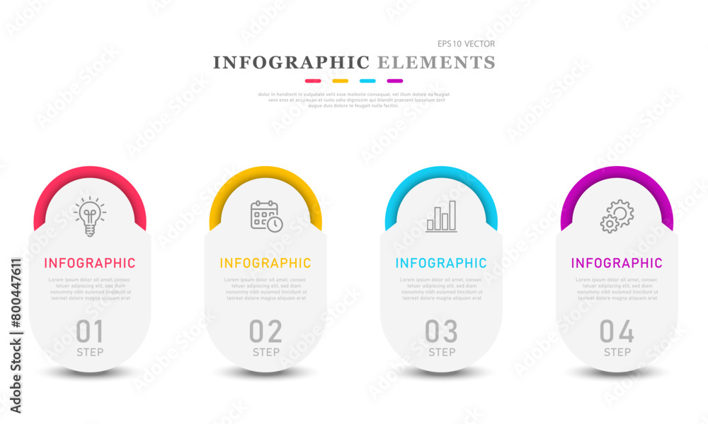 Vector infographic format. Work presentation. Work flow. 4 step plan ...