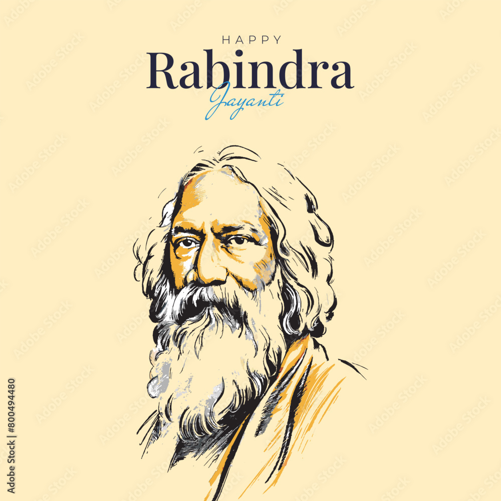 Rabindranath Tagore illustration for 22 Shey Shrabon Rabindra Jayanti ...