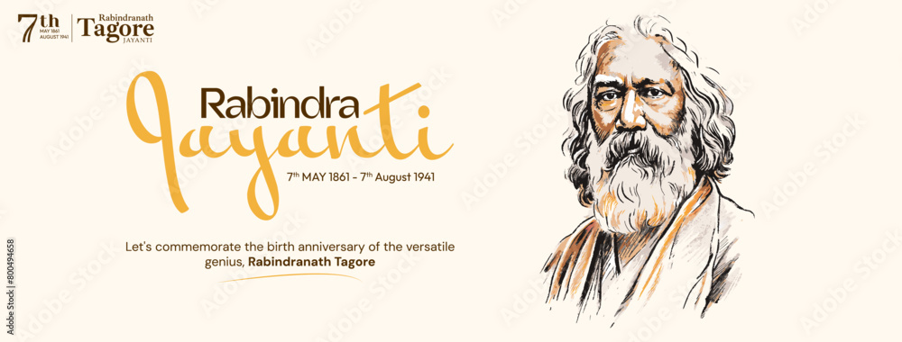 Rabindranath Tagore illustration for 22 Shey Shrabon Rabindra Jayanti ...