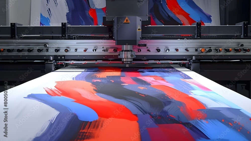 Digital inkjet printer in operation during largescale printing process ...