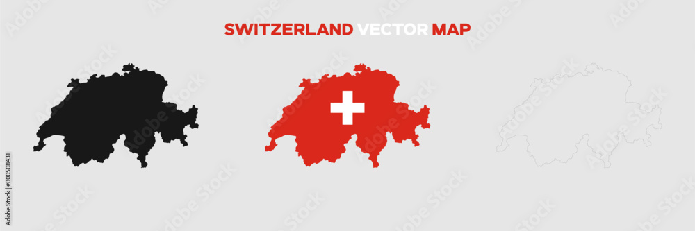 Switzerland Map Vector Pack. Map with Flag. Gray Map Silhouette. Gray ...
