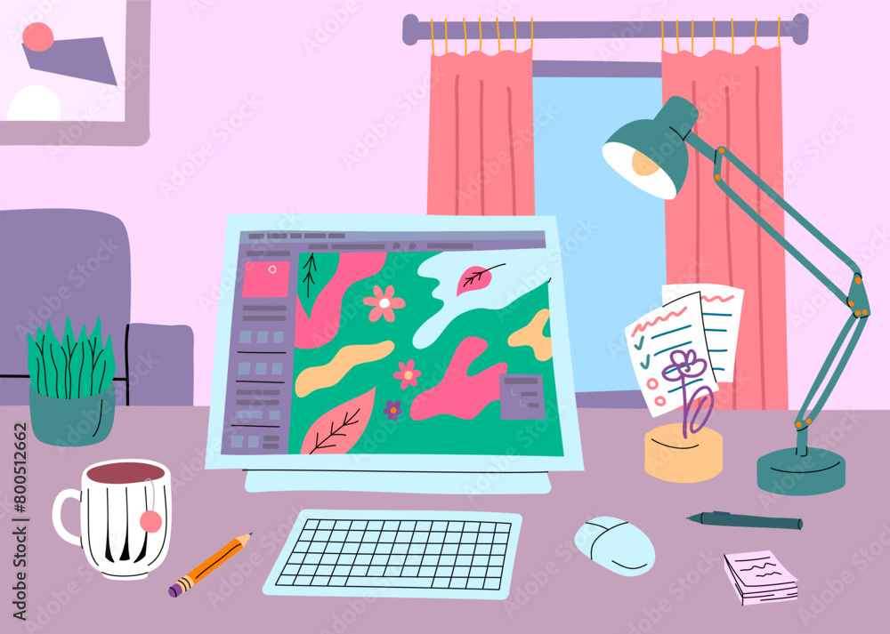 Cartoon Color Workplace Digital Artist Graphic Tablet for Professional ...