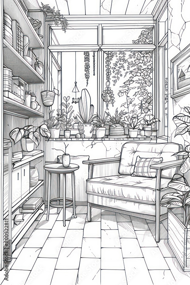 house line art for coloring pages, detailed black lines on a white ...