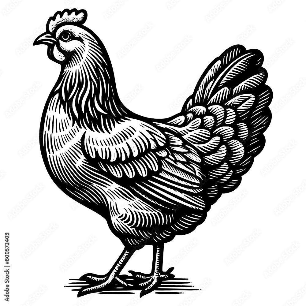 Chicken hen poultry bird farm animal sketch engraving generative ai ...