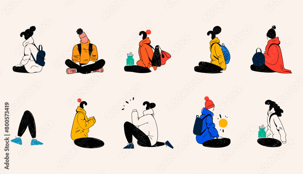 Hand drawn vector illustrations of people in different poses and ...