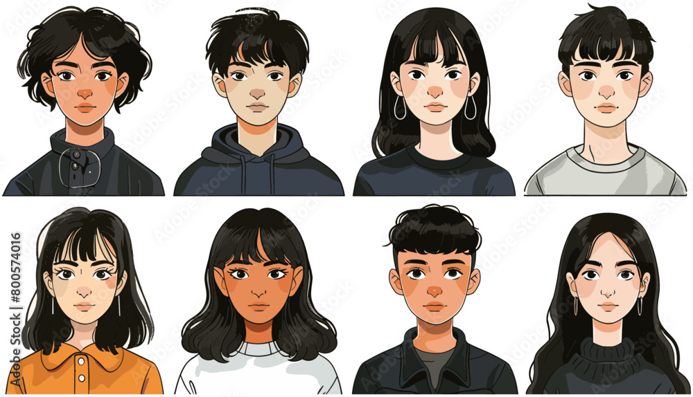 Hand drawn trendy Vector illustration of Portraits of Teenage boys and ...