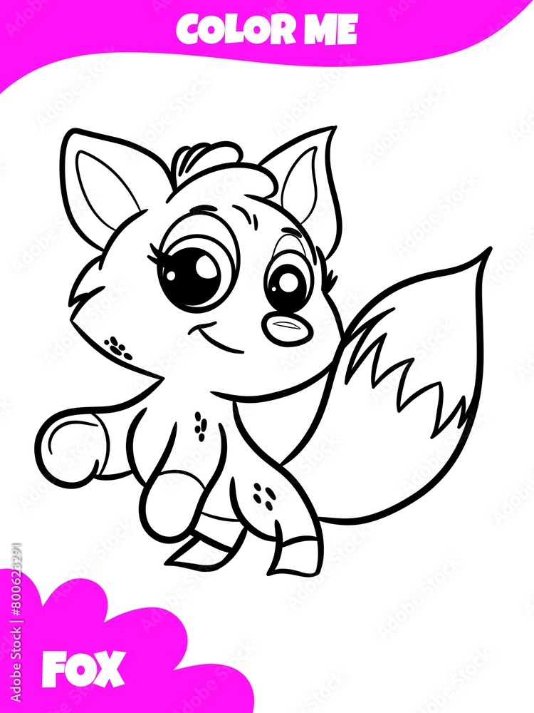 Coloring worksheet for children with cartoon fox,a printable worksheet ...