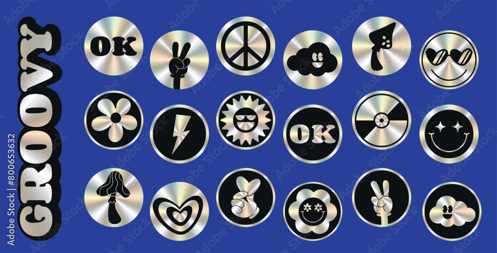 Set of color holographic sticker templates, label with holographic ...