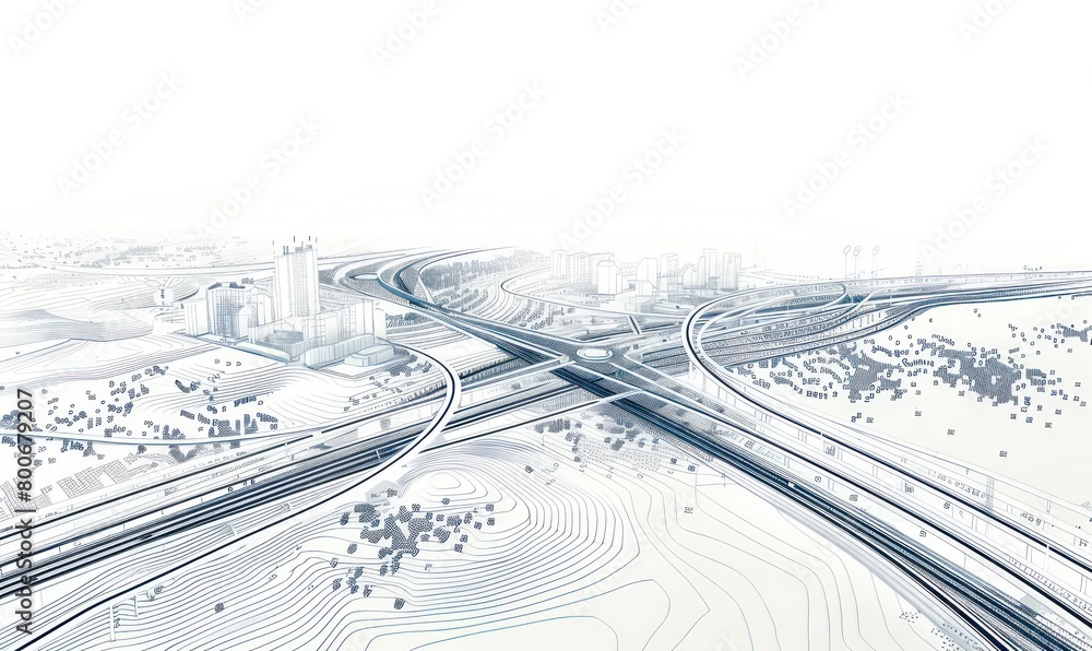 city map, transport infrastructure schemes, digital thin lines ...