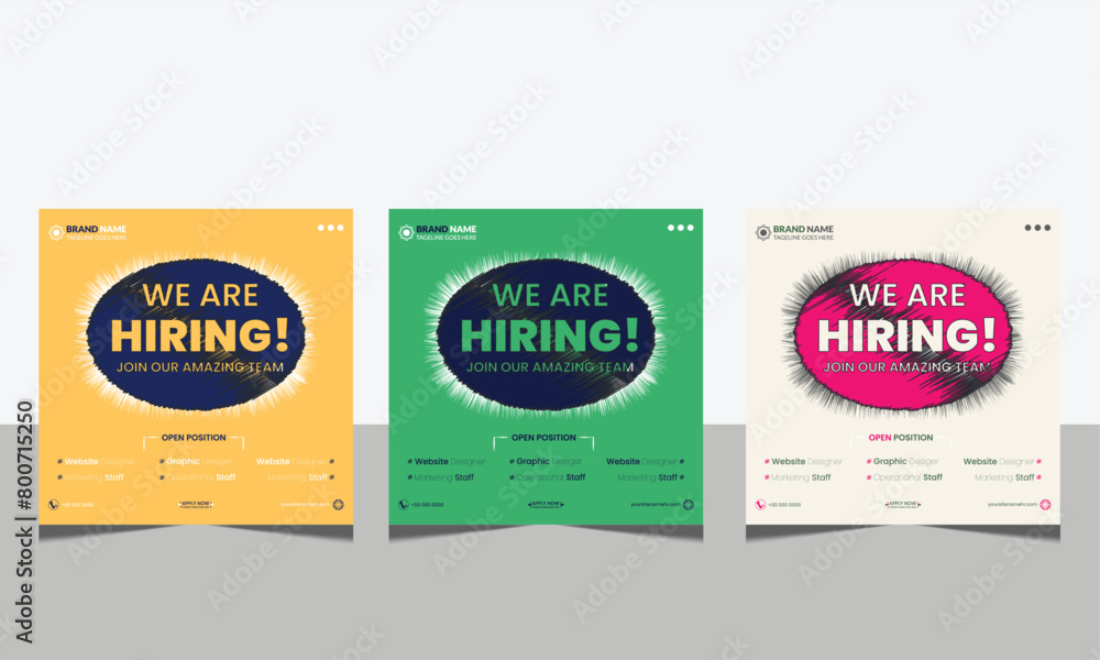 We are hiring Set of Editable minimal square banner template for social ...