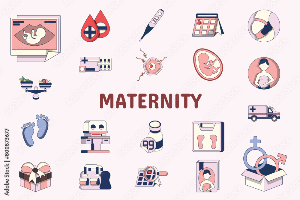 Maternity Lineal Color Vector Illustration Icon Sticker Set Design ...