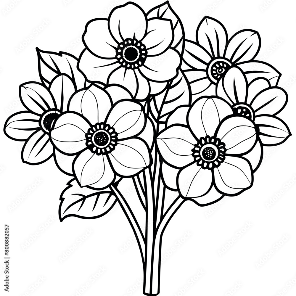 Anemone Flower Bouquet outline illustration coloring book page design ...
