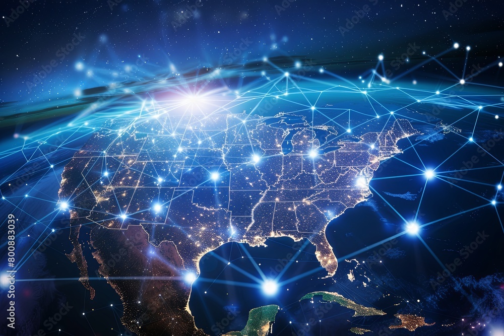 US Map Digital Network Connectivity: Futuristic Earth Concept of ...