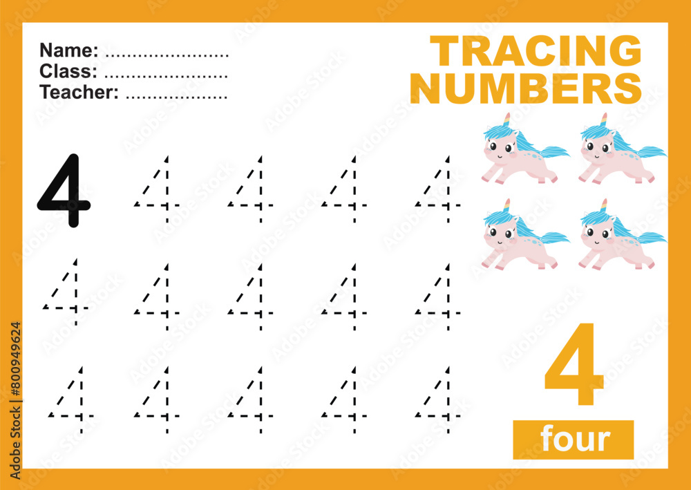 Trace and write number for children. Exercise for children to recognize ...