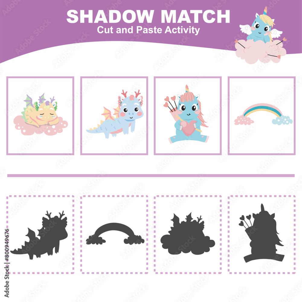 Cut the image in each box and glue it on each shadow. Find the correct ...