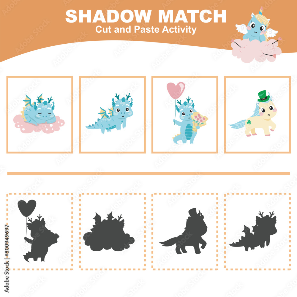 เวกเตอร์ Stock Cut the image in each box and glue it on each shadow ...