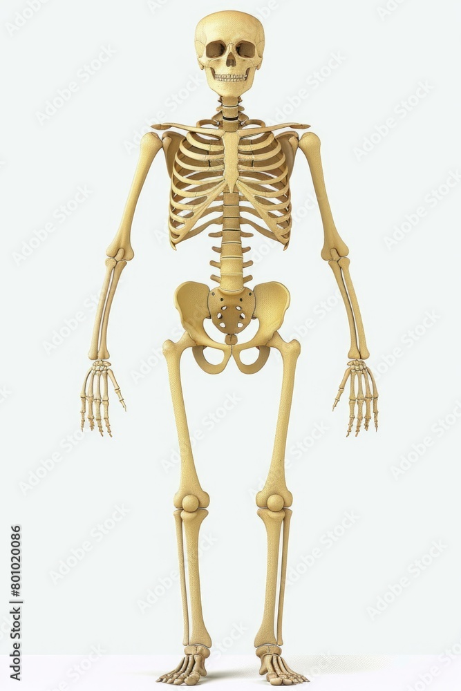 Anatomical Human Skeleton Diagram. Anterior View with Basic Bone Chart ...